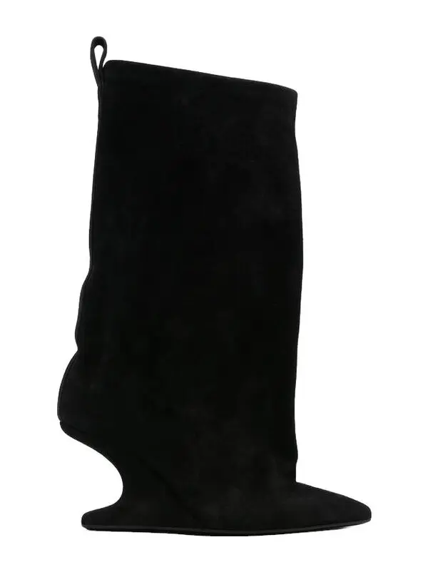 Rick Owens Suede Sculptural Heel Boots - Black