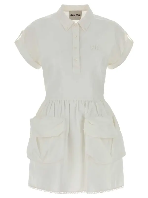 Miu Miu Cotton Blend Dress - White