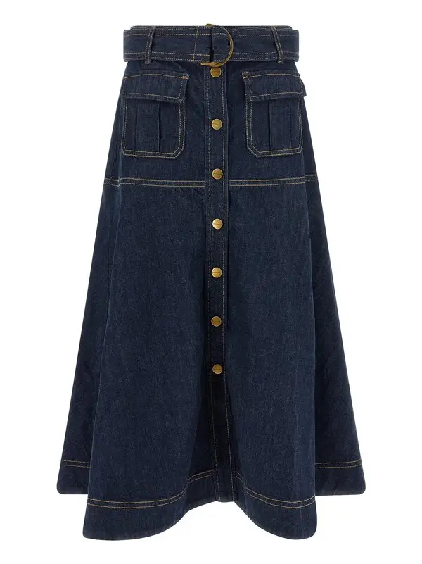Zimmermann Belted Denim Midi Skirt - Blue