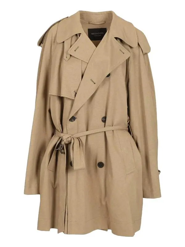 Balenciaga Cotton Gabardine Cropped Trench Coat - Cream