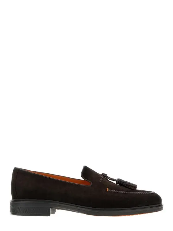 Santoni Dark Suede Easy Loafers - Brown