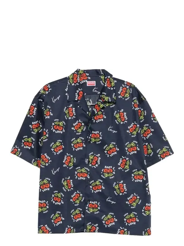 Kenzo Short-sleeved Shirt With Cherry Print - Blue