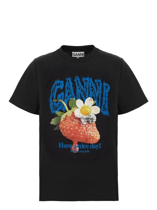 GANNI Graphic Print Short Sleeve T-shirt - Multicolor