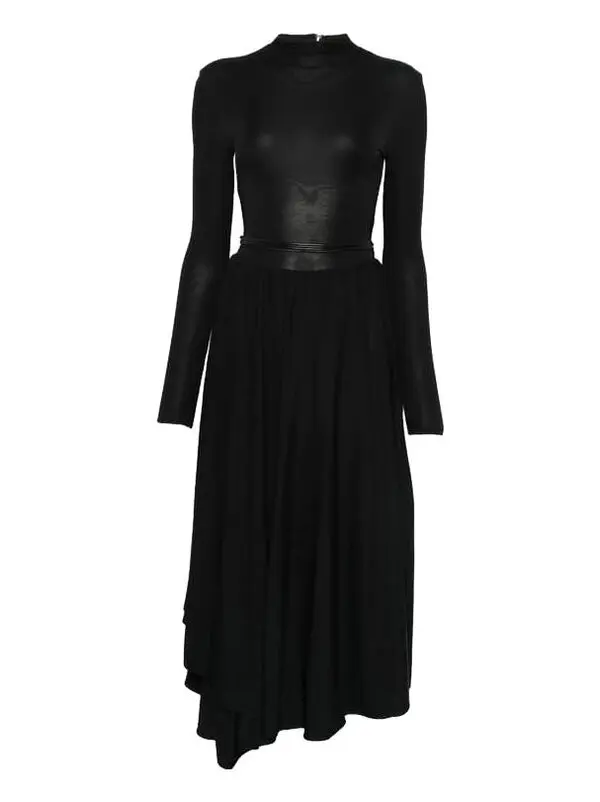 Alaïa Long Sleeve Asymmetrical High Neck Dress - Black