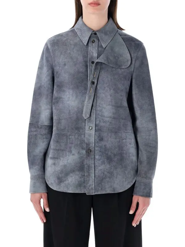 Bottega Veneta Long-sleeved Suede Lambskin Shirt - Blue
