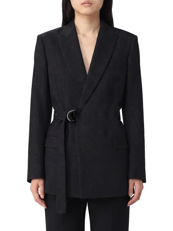 Loewe Prince Of Wales Wool Double-breasted Blazer With Wrap Closure - Gray