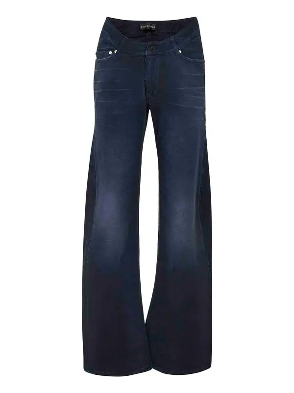 Balenciaga Blue Cotton Denim Curved Waist Jeans - Multicolor