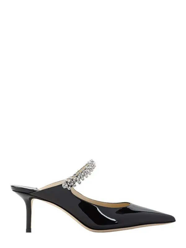 JIMMY CHOO Patent Leather Crystal Embellished Stiletto Mules - Black