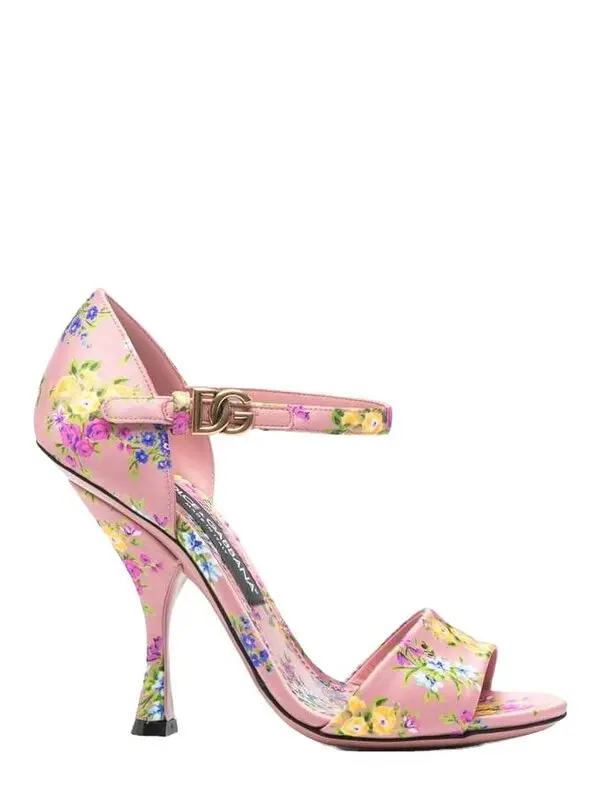 Dolce & Gabbana Silk Satin Floral Print High Heel Sandals - Pink