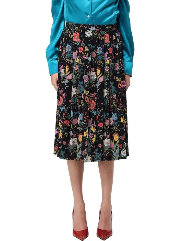 Gucci High-waisted Floral Print Pleated Silk Midi Skirt - Black