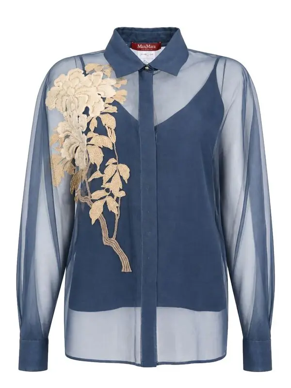 Max Mara Embroidered Silk Shirt - Blue