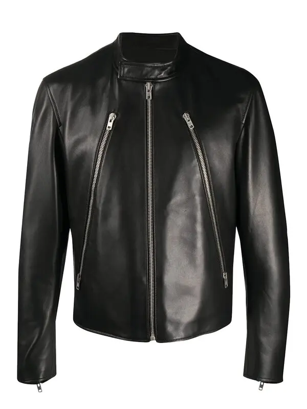 MAISON MARGIELA Stand-up Collar Leather Jacket - Black