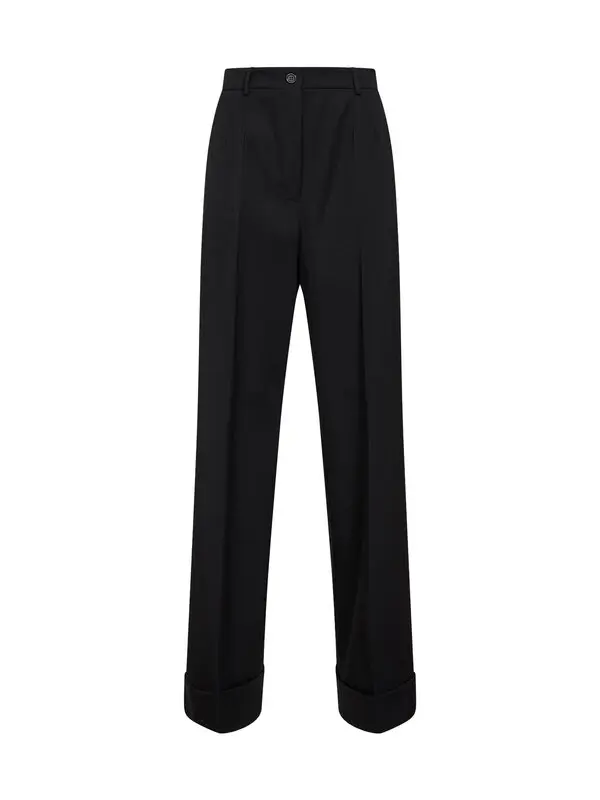 Dolce & Gabbana Black Wool Gabardine Straight Trousers - Multicolor