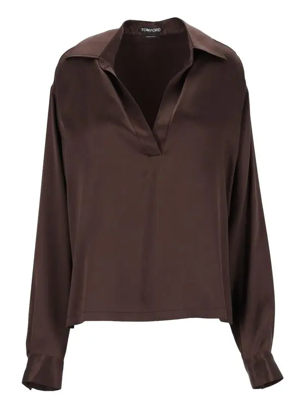 TOM FORD Silk Polo Shirt - Brown