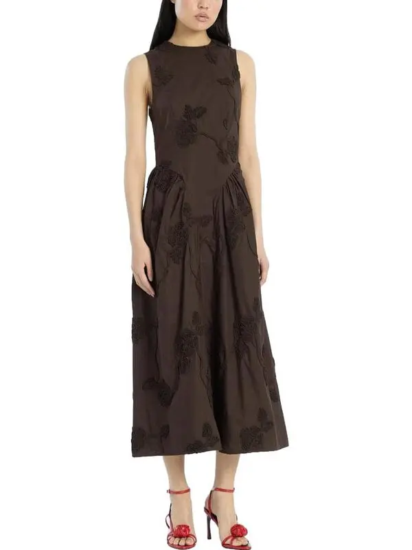 ROTATE BY BIRGER CHRISTENSEN Floral-embroidered Sleeveless Midi Dress - Brown