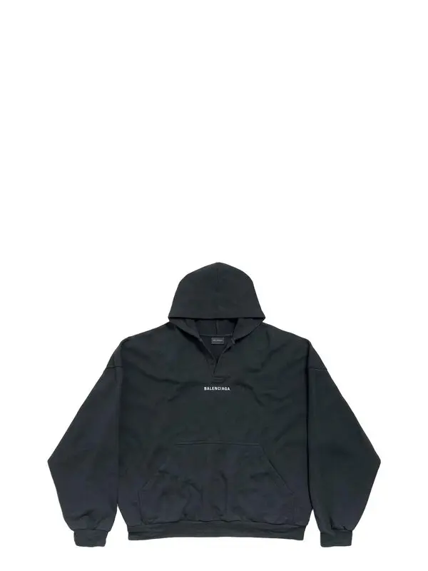 Balenciaga Faded Fleece Logo Hoodie - Black