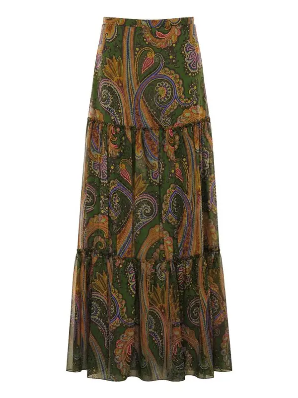 Etro Paisley Piazzata Print Silk Long Skirt - Multicolor