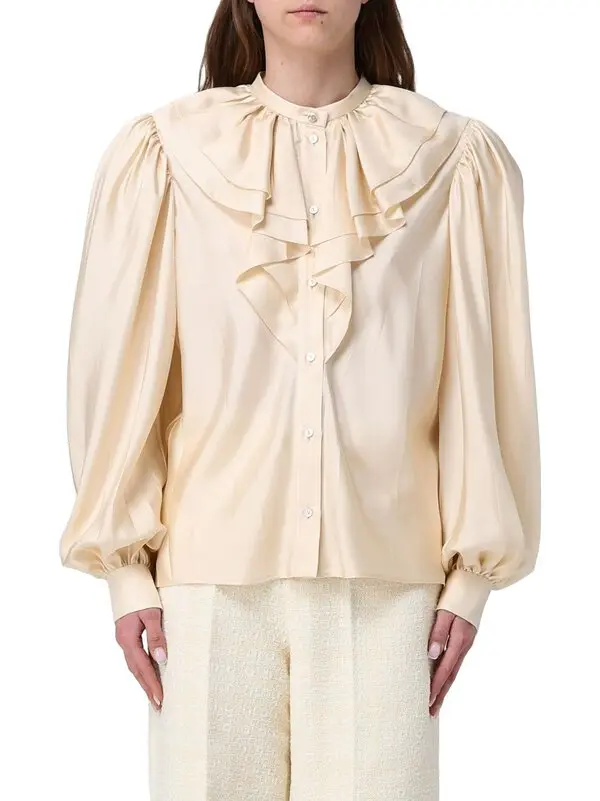 Gucci Silk Satin Shirt With Ruffles - Cream