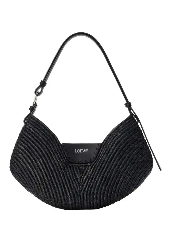 Loewe Paula's Ibiza Swing Raffia And Leather Shoulder Bag - Black