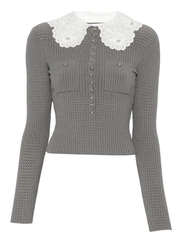 SELF-PORTRAIT Collar-detail Ribbed Sweater - Multicolor