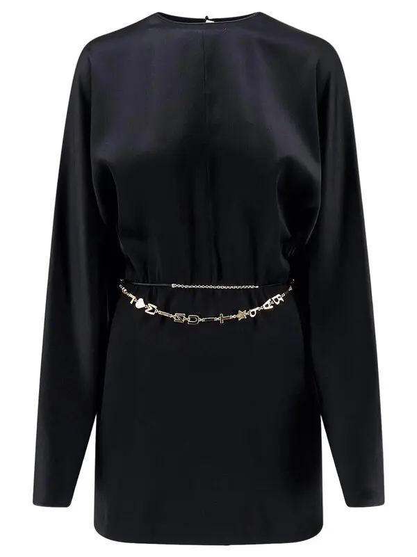 Saint Laurent Mini Length Dress With Gold Metal Detail - Multicolor