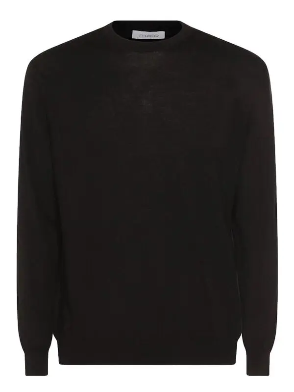 Malo Virgin Wool Crew Neck Jumper - Black