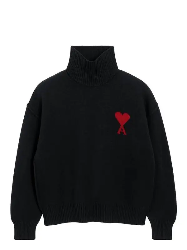 AMI Paris Merino Wool Turtleneck Jumper - Black