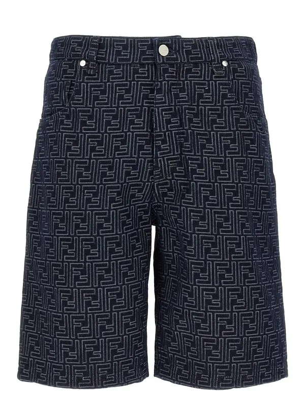 Fendi Bermuda Jeans Jacquard Ff - Blue