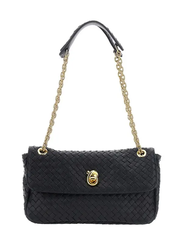 Bottega Veneta Madison' Black Crossbody Bag With Knot Closure On The Front And Intreccio Motif In Leather For - Multicolor