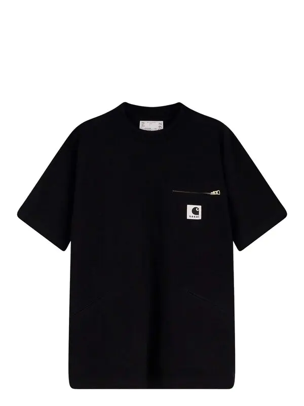 SACAI X CARHARTT WIP Cotton T-shirt Witht Logo Patch On The Front - Black