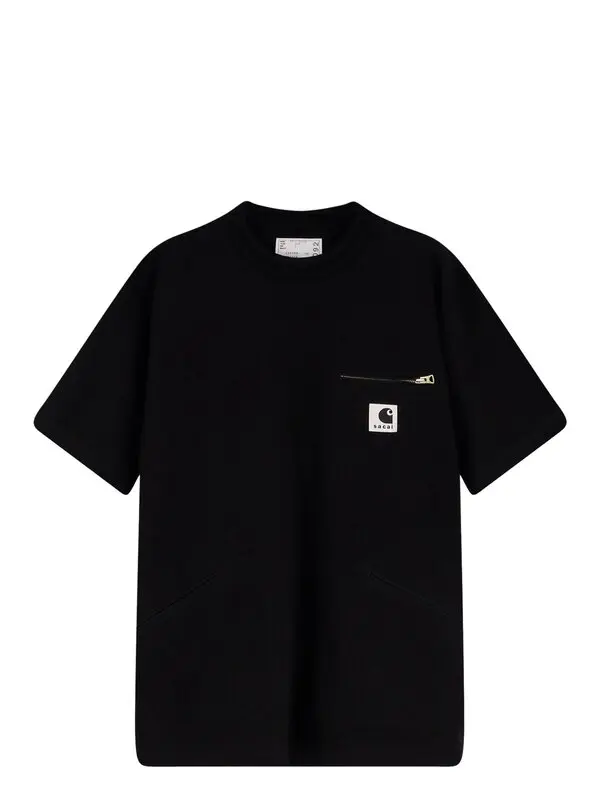 SACAI X CARHARTT WIP Cotton T-shirt Witht Logo Patch On The Front - Black