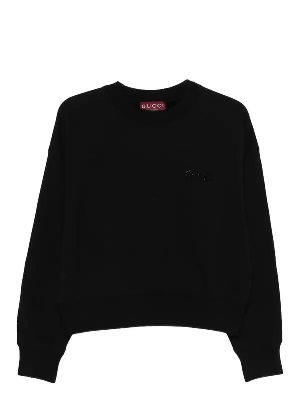 Gucci Embroidered Crew Neck Crop Jumper - Black