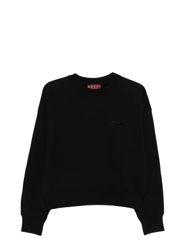 Gucci Embroidered Crew Neck Crop Jumper - Black