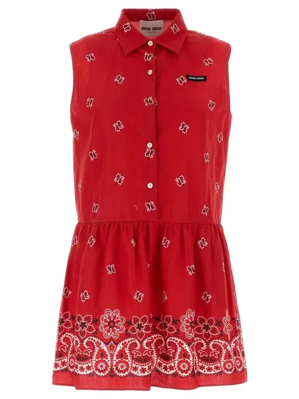 Miu Miu Printed Cotton Blend Dress - Multicolor