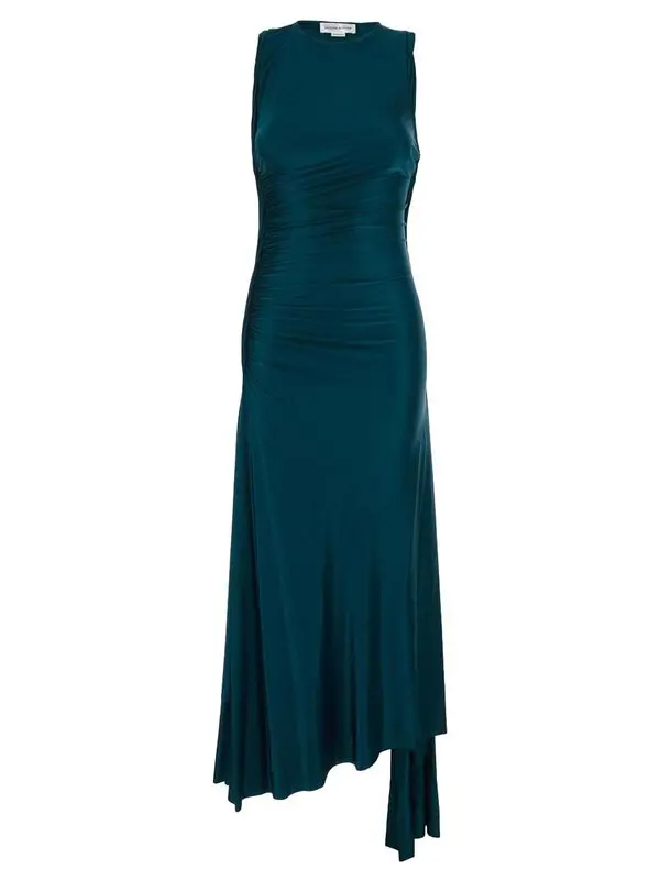 Victoria Beckham Petrol Green Viscose Ruched Long Dress - Multicolor