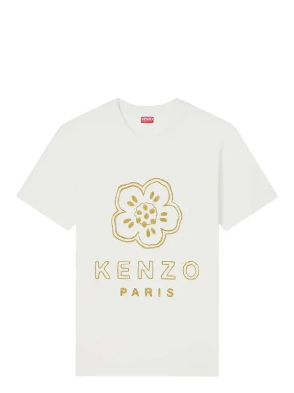 Kenzo Slim-fit Cotton T-shirt With Boke Flower Embroidery - White