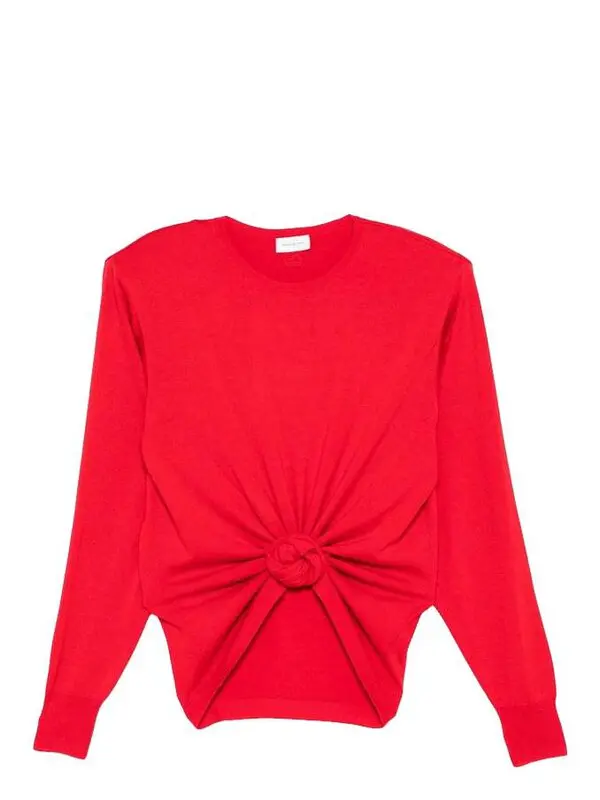 Magda Butrym Wool Knot Detail Long Sleeve Pullover - Red