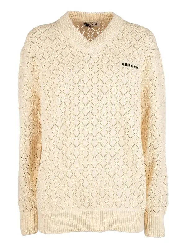 Miu Miu Pointelle Knit V-neck Pullover - Multicolor