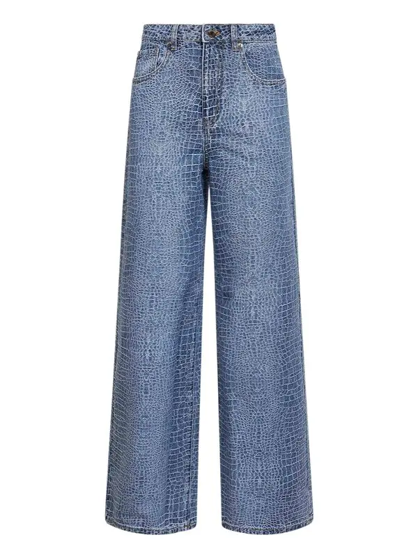 SELF-PORTRAIT Blue Rhinestone Croc-effect Stretch Denim Jeans - Multicolor