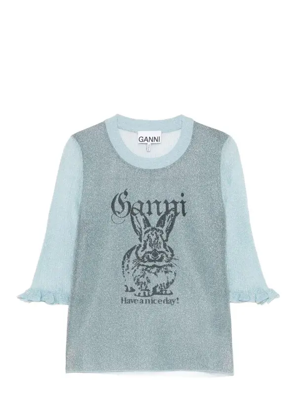 GANNI Bunny Crewneck Top - Multicolor