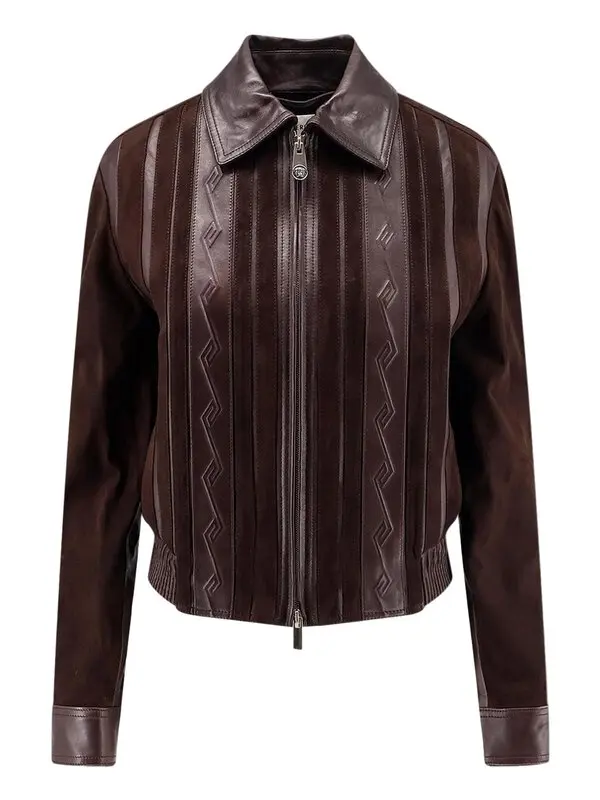 Versace Leather And Suede Jacket - Brown