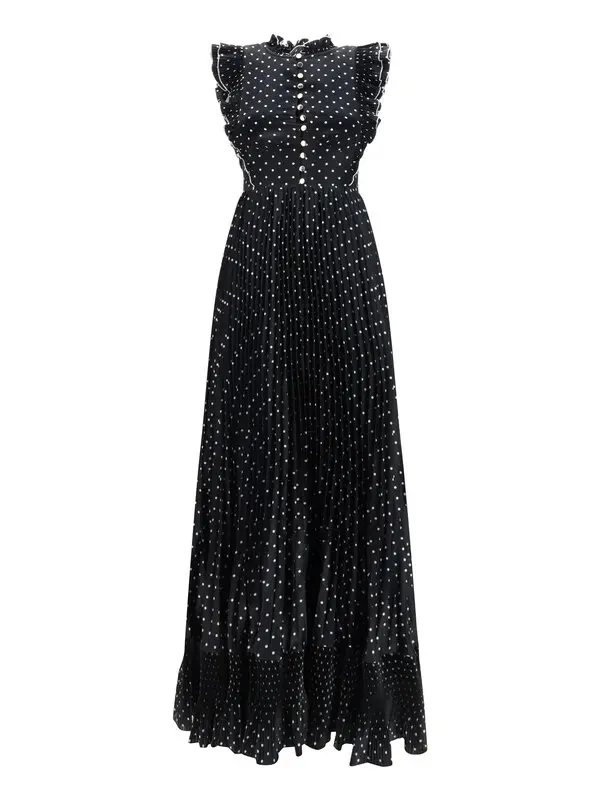 SELF-PORTRAIT Polka Dot Long Dress - Black
