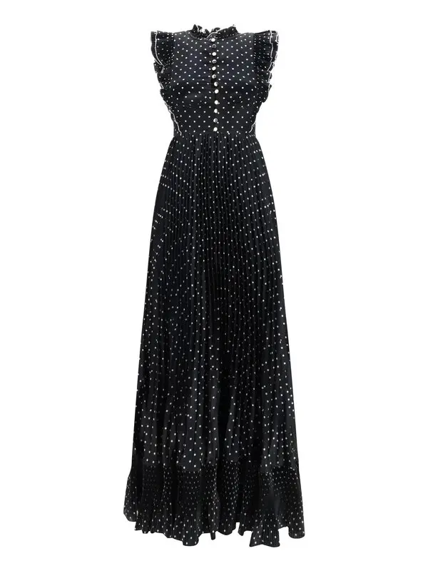 SELF-PORTRAIT Polka Dot Long Dress - Black