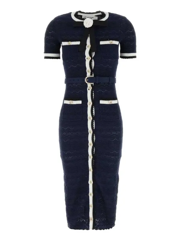 SELF-PORTRAIT Navy Knit Dress - Blue