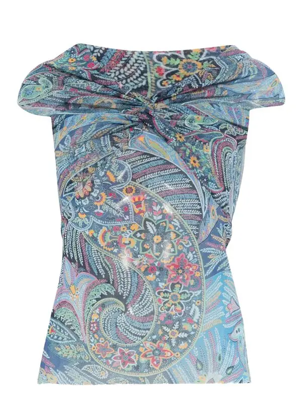 Etro Semi-sheer Straight Neck Patterned Top - Blue