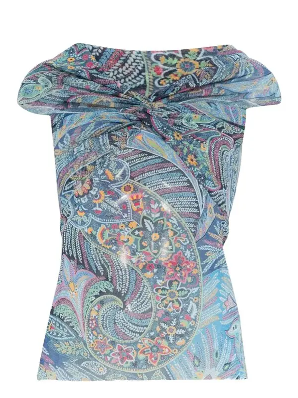Etro Patterned Semi-sheer Top - Blue