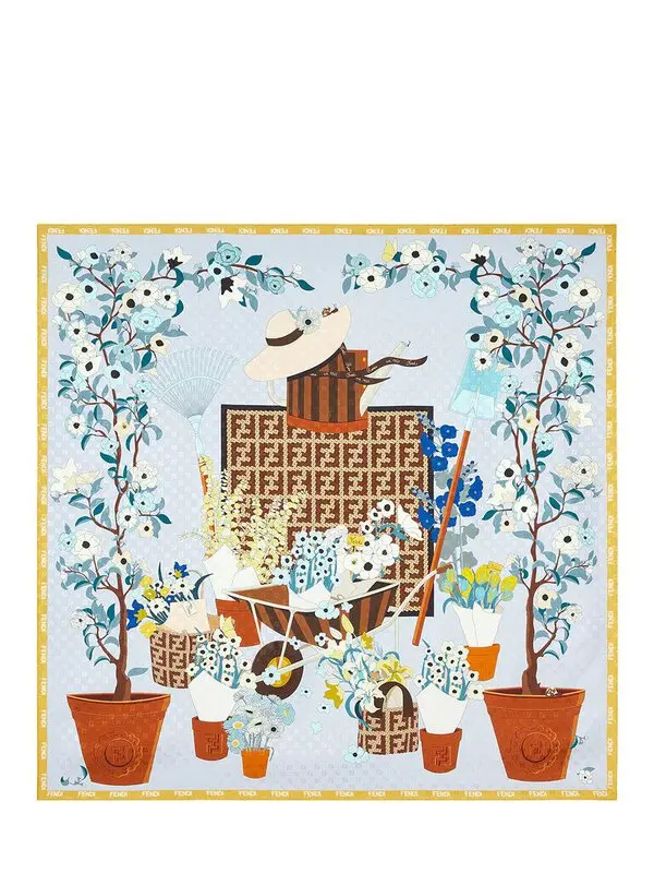 Fendi Foulard 90x90 Stampa Gardening - Blue