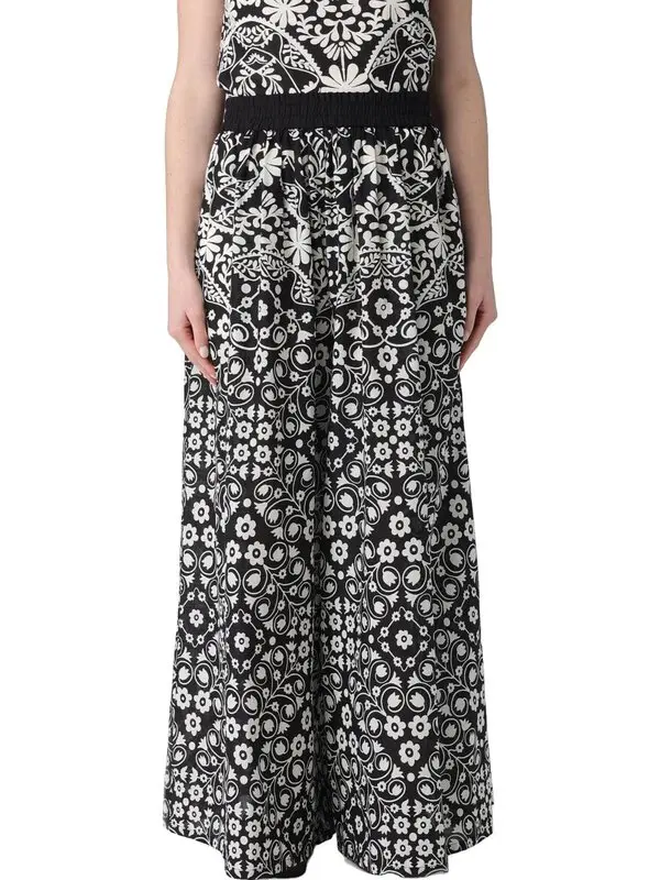 Max Mara Printed Cotton Palazzo Trousers - Black