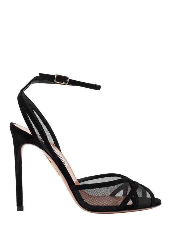 AQUAZZURA Shear Mesh And Suede Sandals - Black