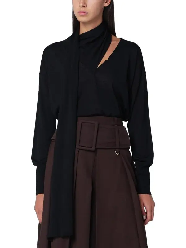 ROBERTO COLLINA Fine Knit Wool Sweater With Scarf - Black